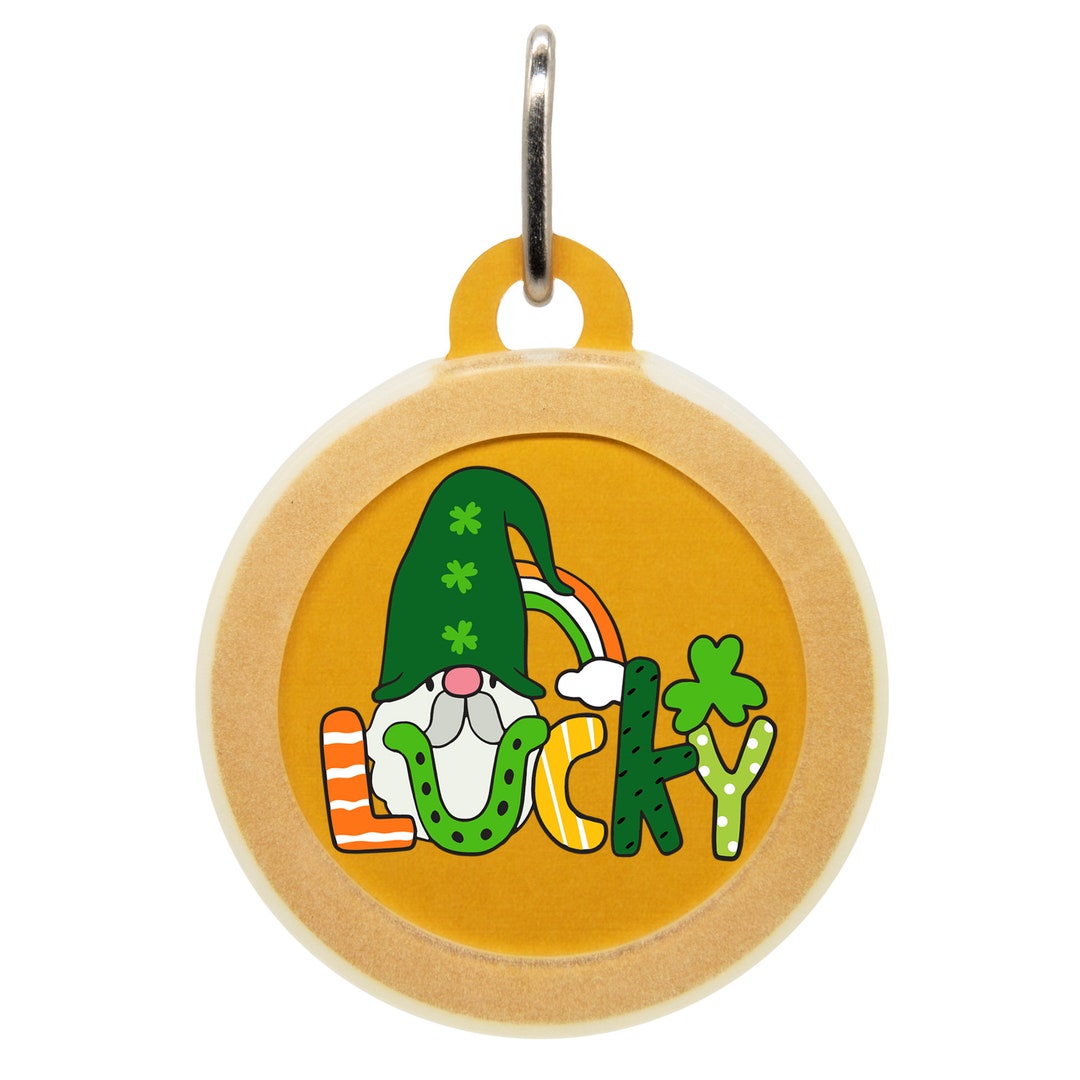 St Patricks Day Pet ID Tag Lucky Dog ID Tag, Cat Name Tag, Irish Gnome ...