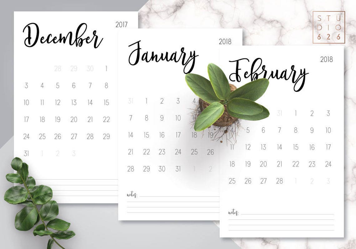 Black and White Monthly Calendar - Etsy