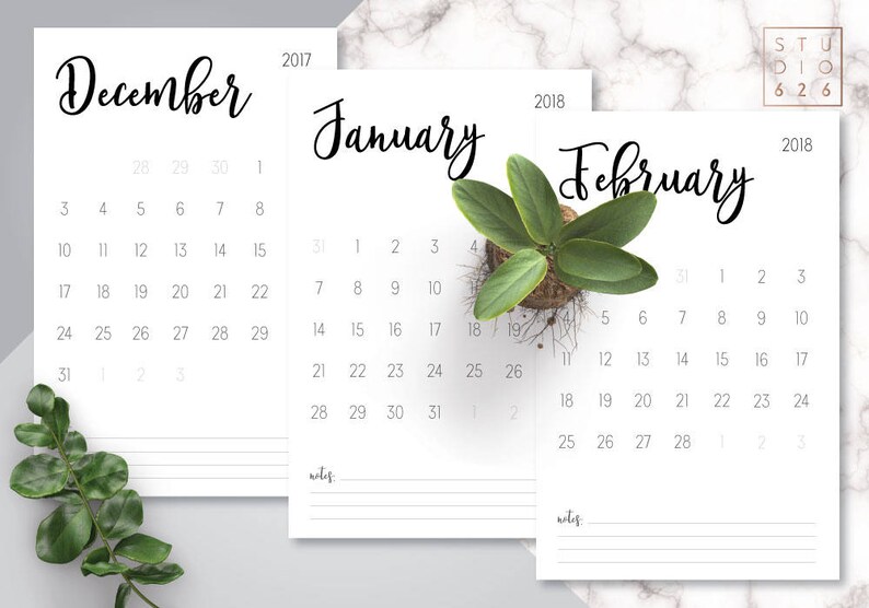 Black and White Monthly Calendar - Etsy