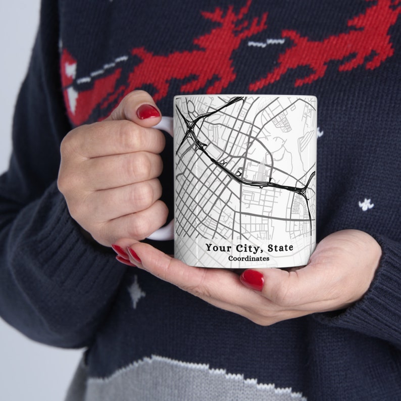 Personalized City State Map Coffee Mug Custom Black and White Urban ...