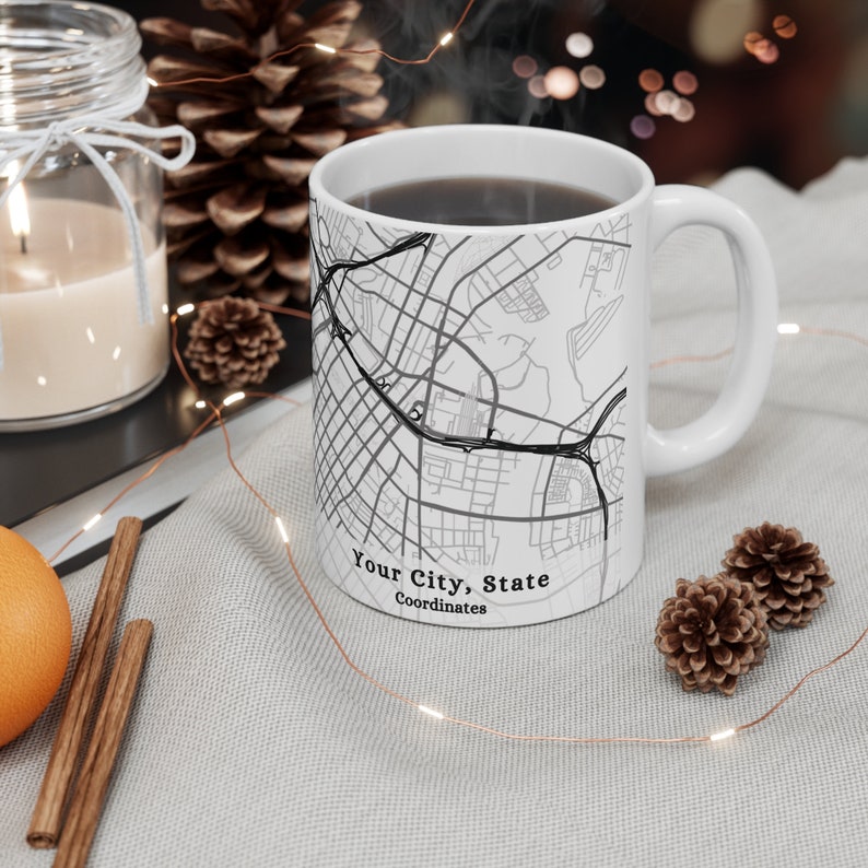 Personalized City State Map Coffee Mug Custom Black and White Urban ...