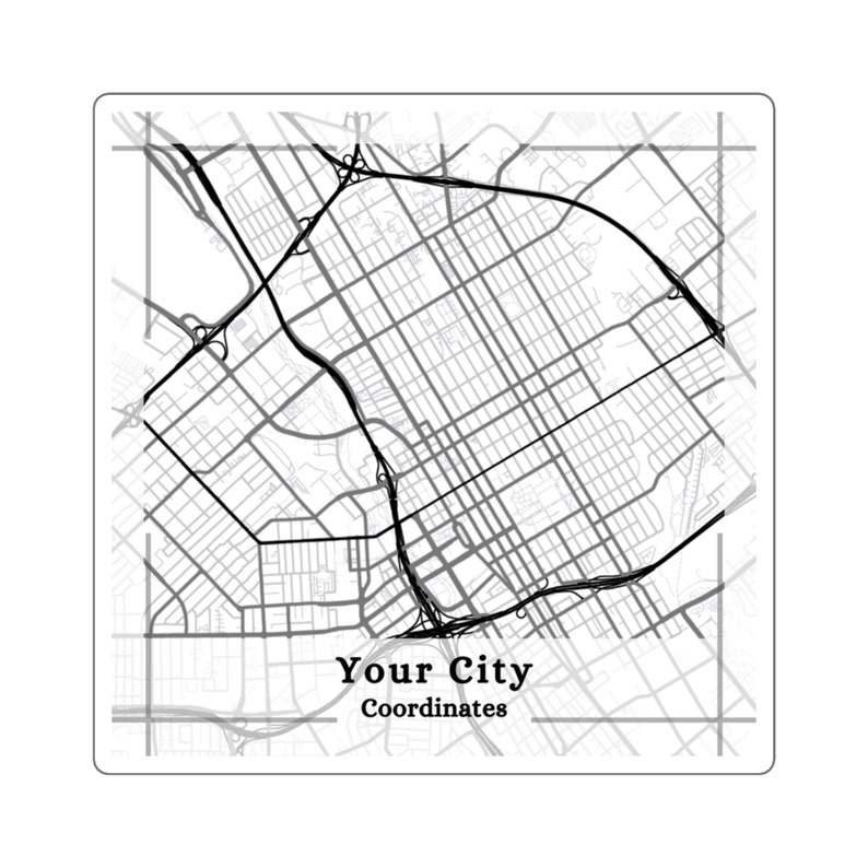 Custom Square Stickers City Map Art Gift Housewarming Present for New ...
