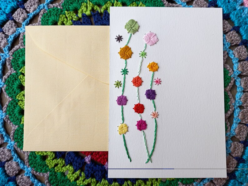 Embroidered Flower Greeting Card: Handmade Anniversary Card - Etsy