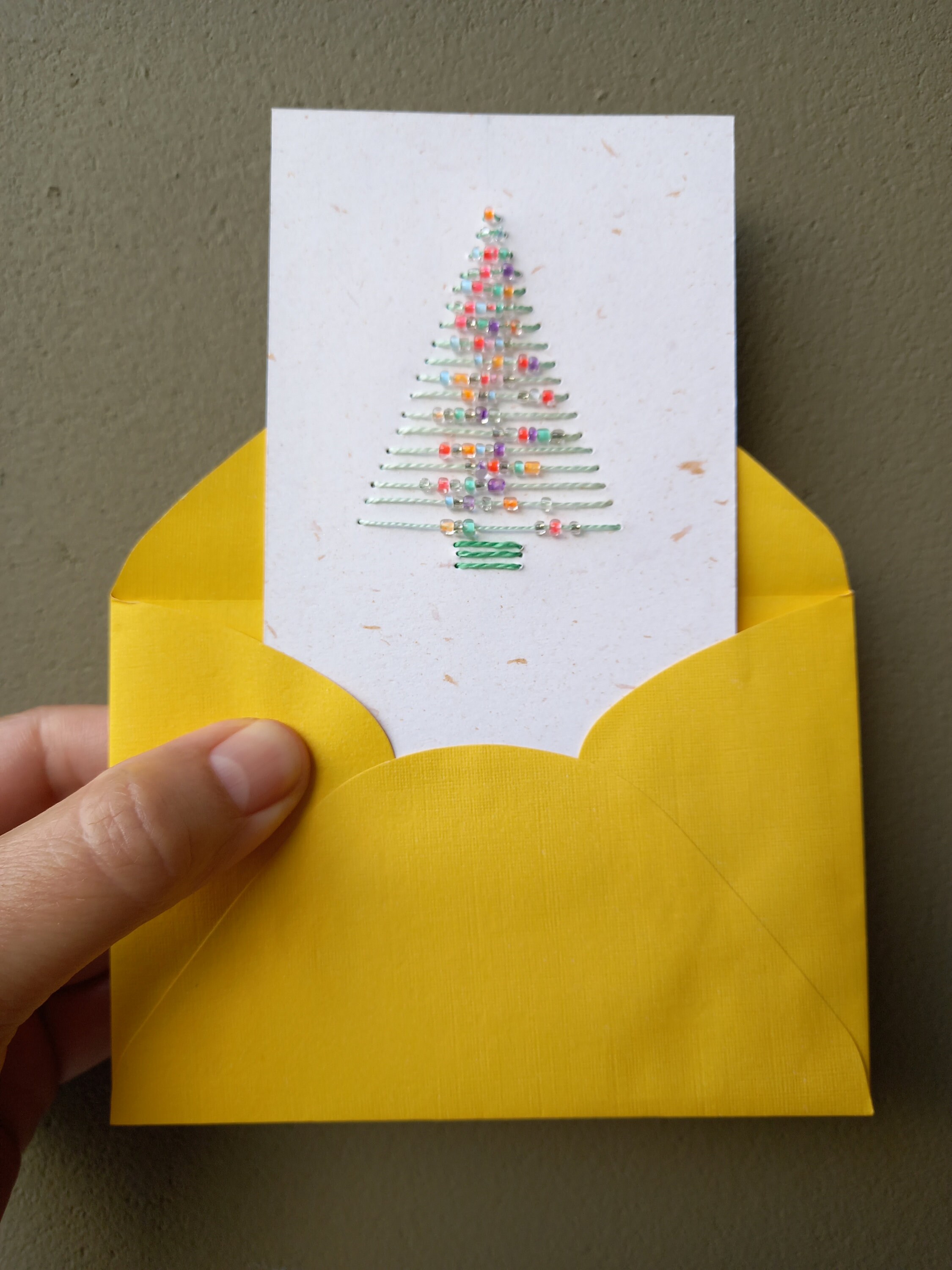 Handmade Embroidered Christmas Tree Card: Beaded Holiday Card - Etsy