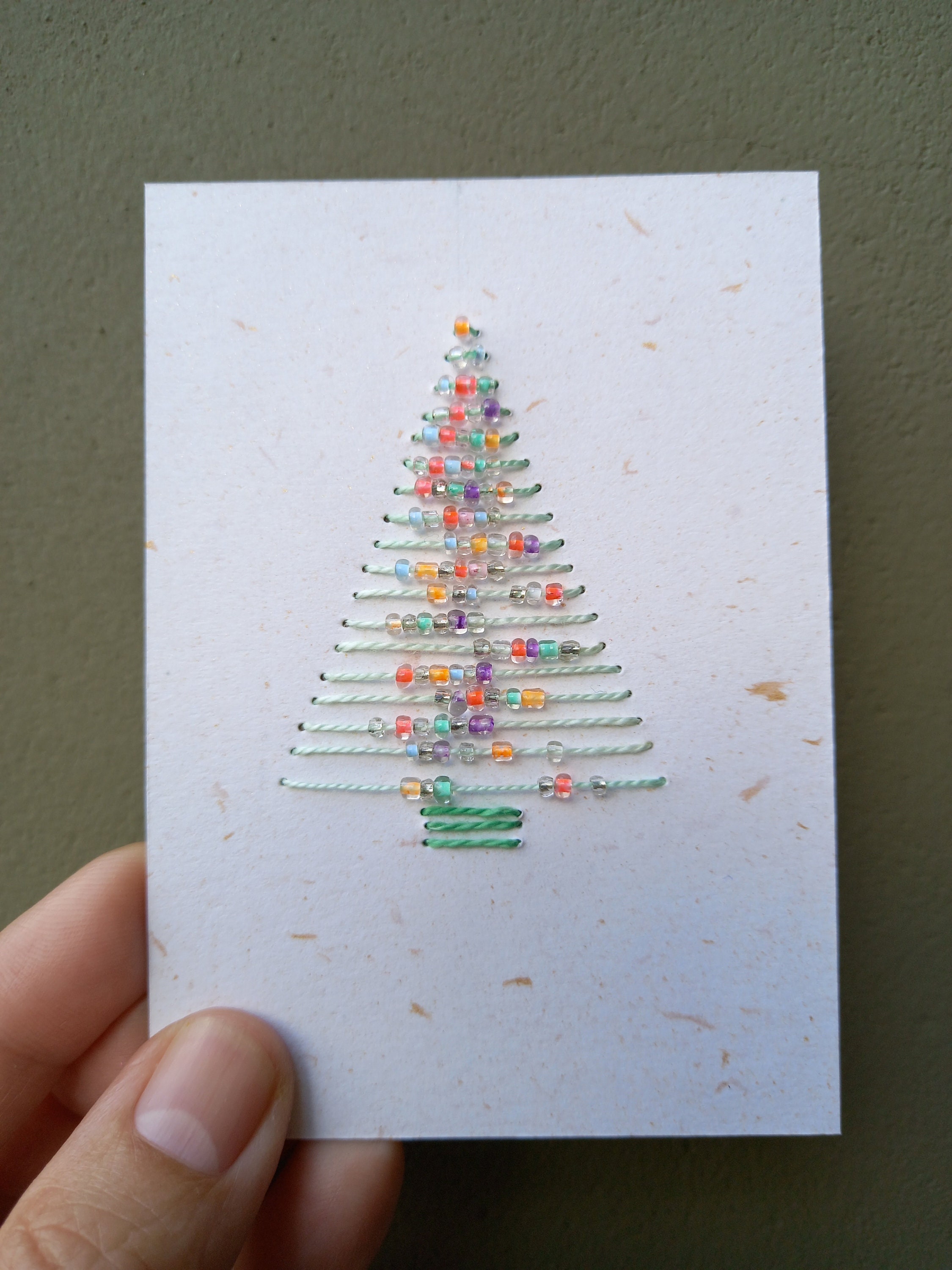 Handmade Embroidered Christmas Tree Card: Beaded Holiday Card - Etsy