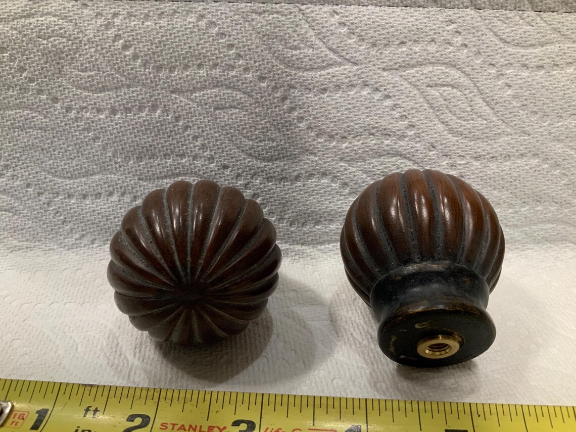 Antique Brown Finish Ribbed Ball Shape Lamp Finial Topper 2 1/4”- Free ...