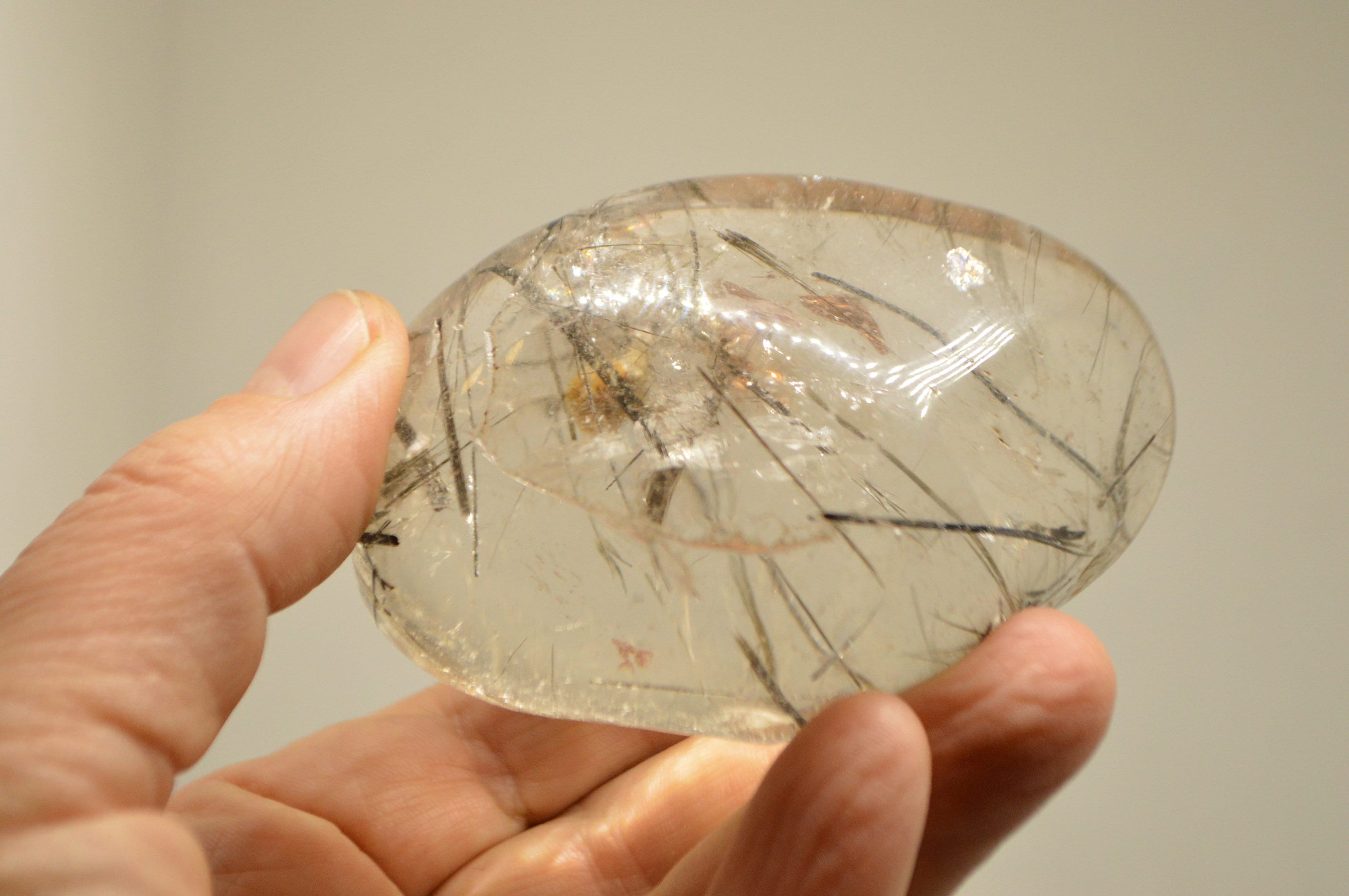 Clear quartz inclusions palm stone black inclusions Tourmaline | Etsy