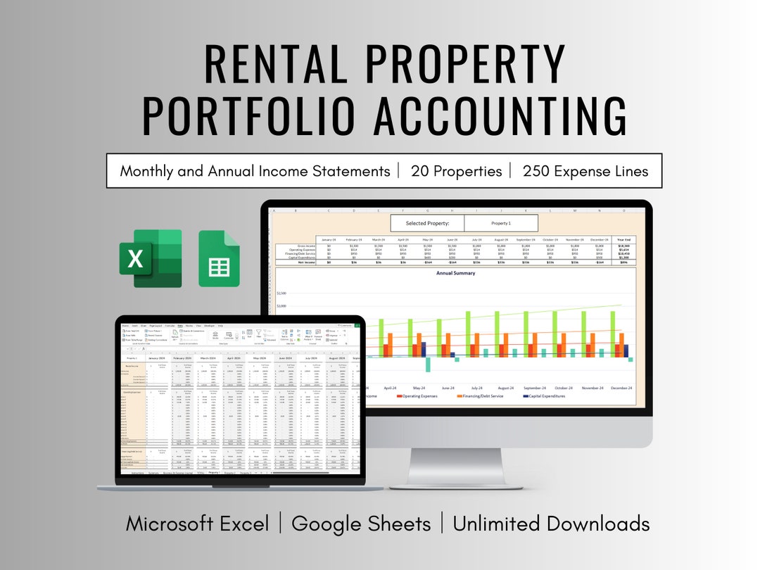 Rental Property Portfolio Accounting Spreadsheet for Excel and Google ...
