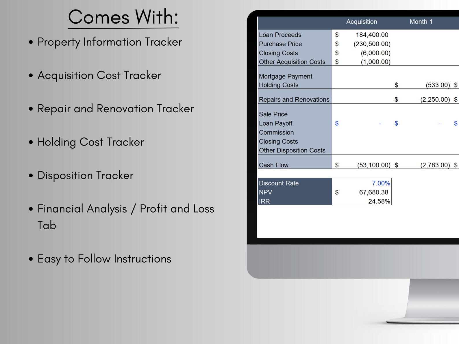 House Flipping Profit and Cost Analysis Spreadsheet for Excel and ...