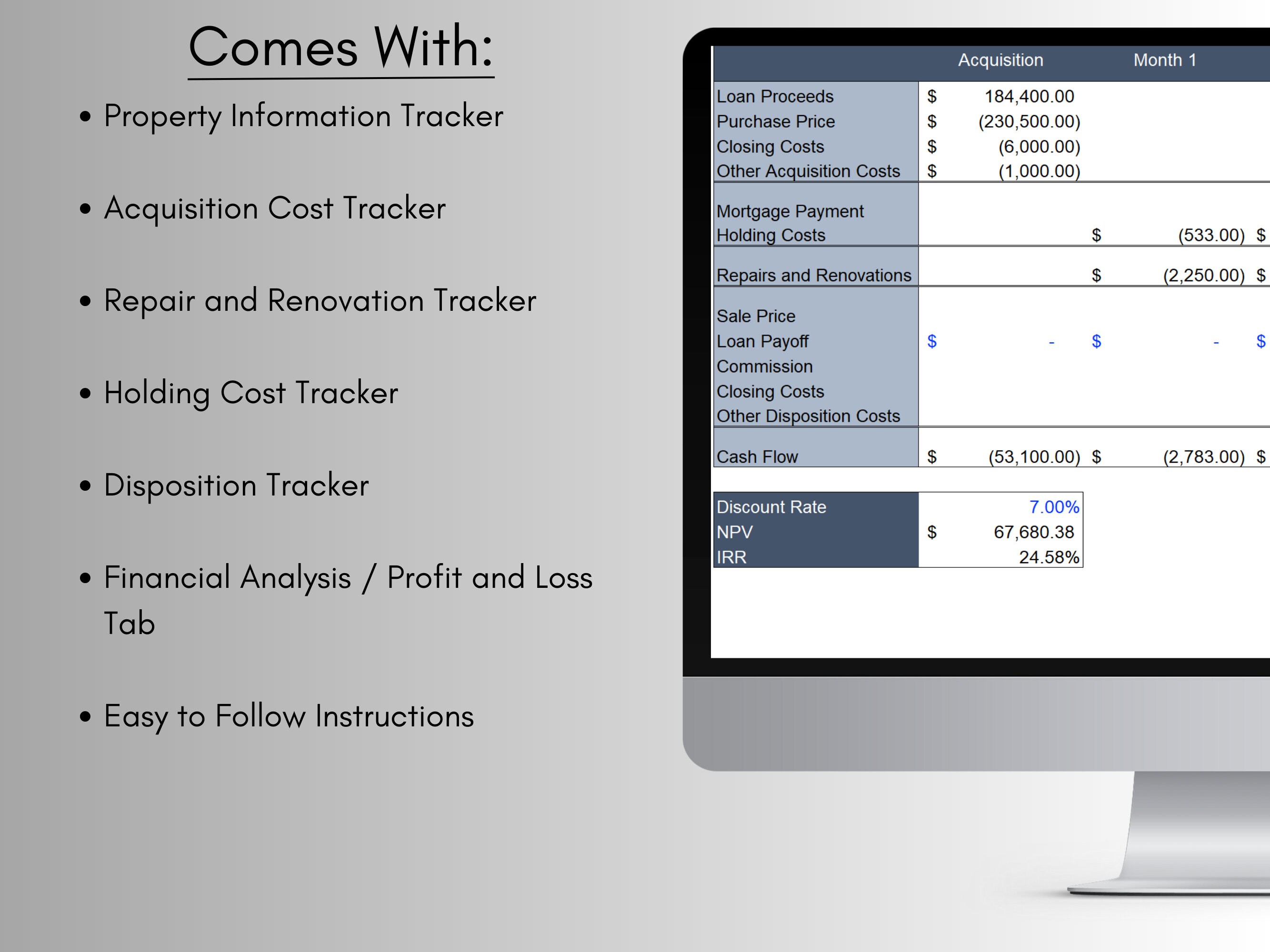 House Flipping Profit and Cost Analysis Spreadsheet for Excel and ...