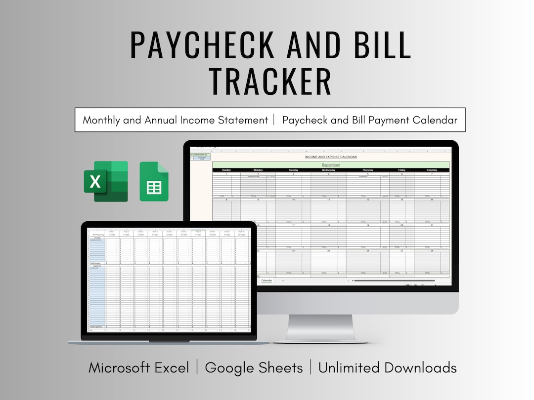 Paycheck and Bill Tracker for Excel and Google Sheets, Personal Income ...