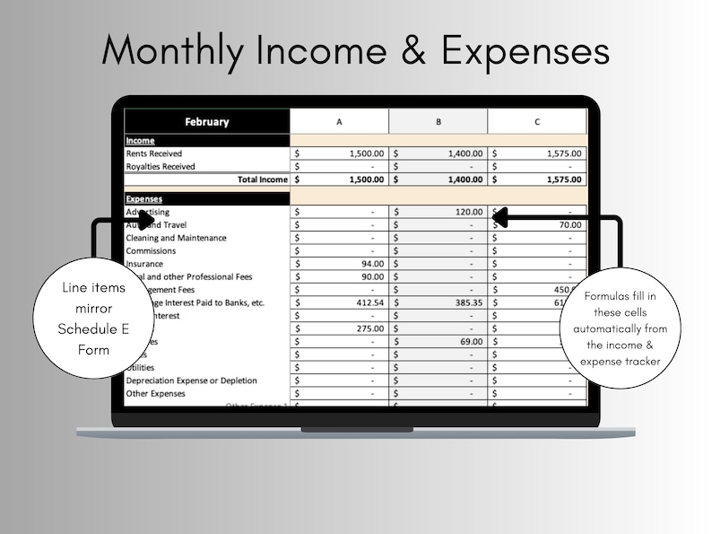 Rental Property Schedule E Accounting and Bookkeeping Spreadsheet for ...