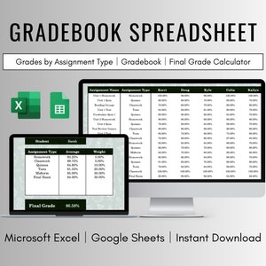 Gradebook Spreadsheet Template for Excel and Google Sheets, Digital ...