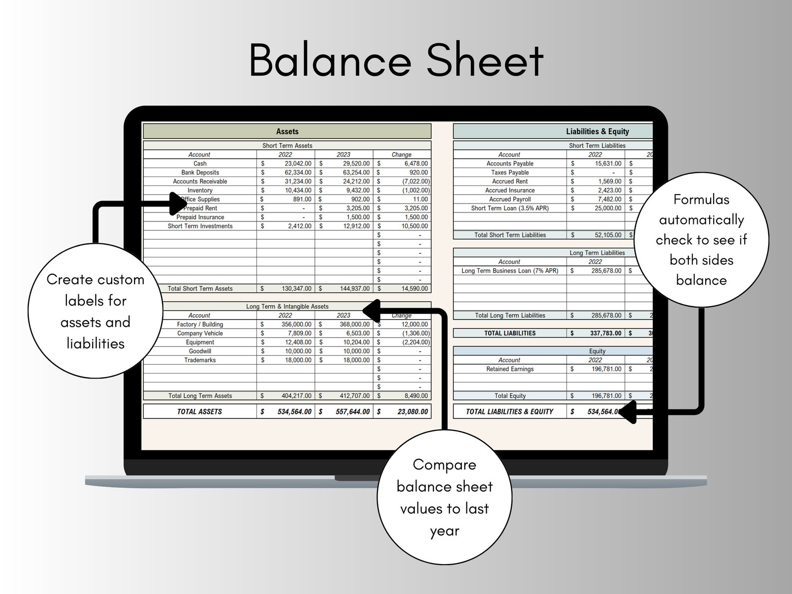 Simple Balance Sheet Spreadsheet Template , Basic Balance Sheet , Easy ...