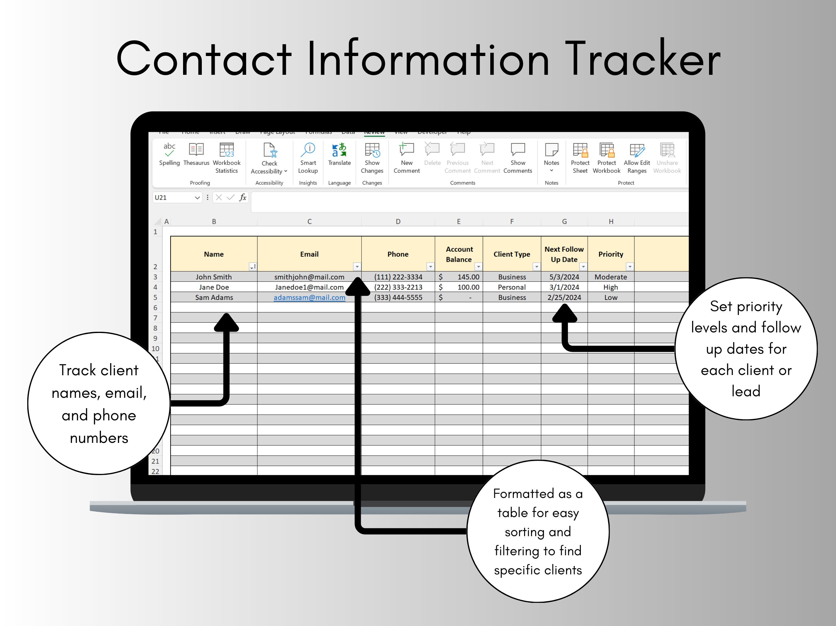 Client Management Spreadsheet for Excel and Google Sheets , Lead ...