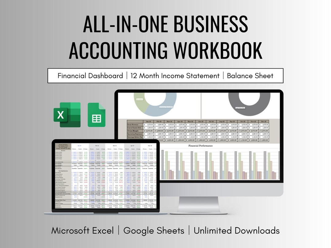 All in One Business Accounting Spreadsheet for Excel and Google Sheets ...