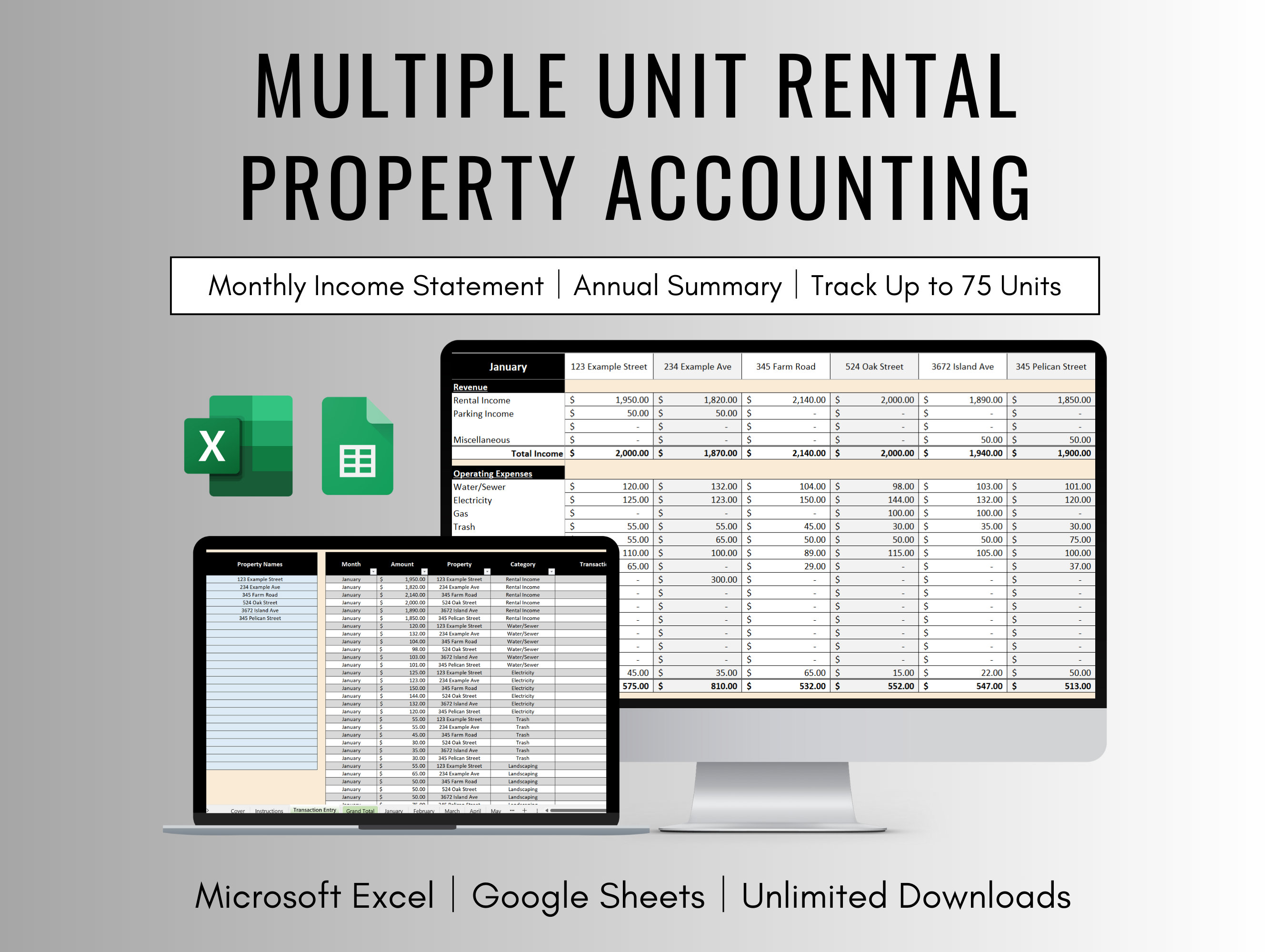 Multiple Unit Rental Property Accounting Spreadsheet for Excel and ...