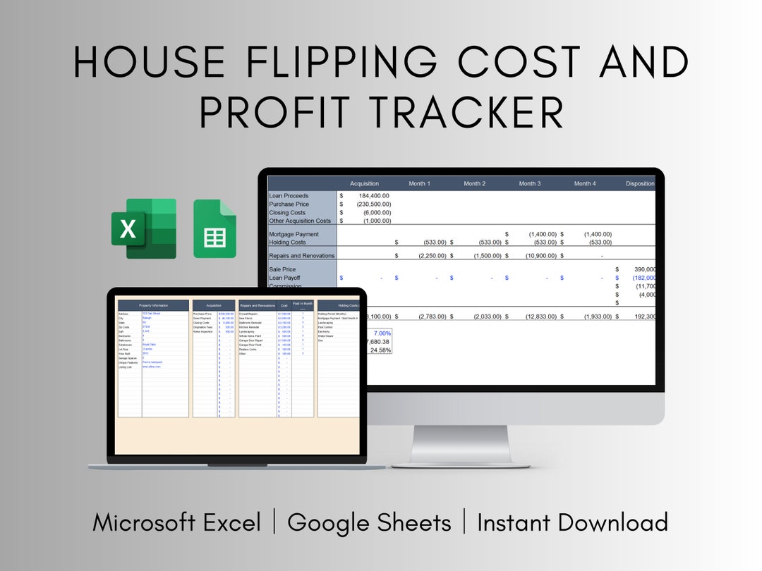 House Flipping Profit and Cost Analysis Spreadsheet for Excel - Etsy