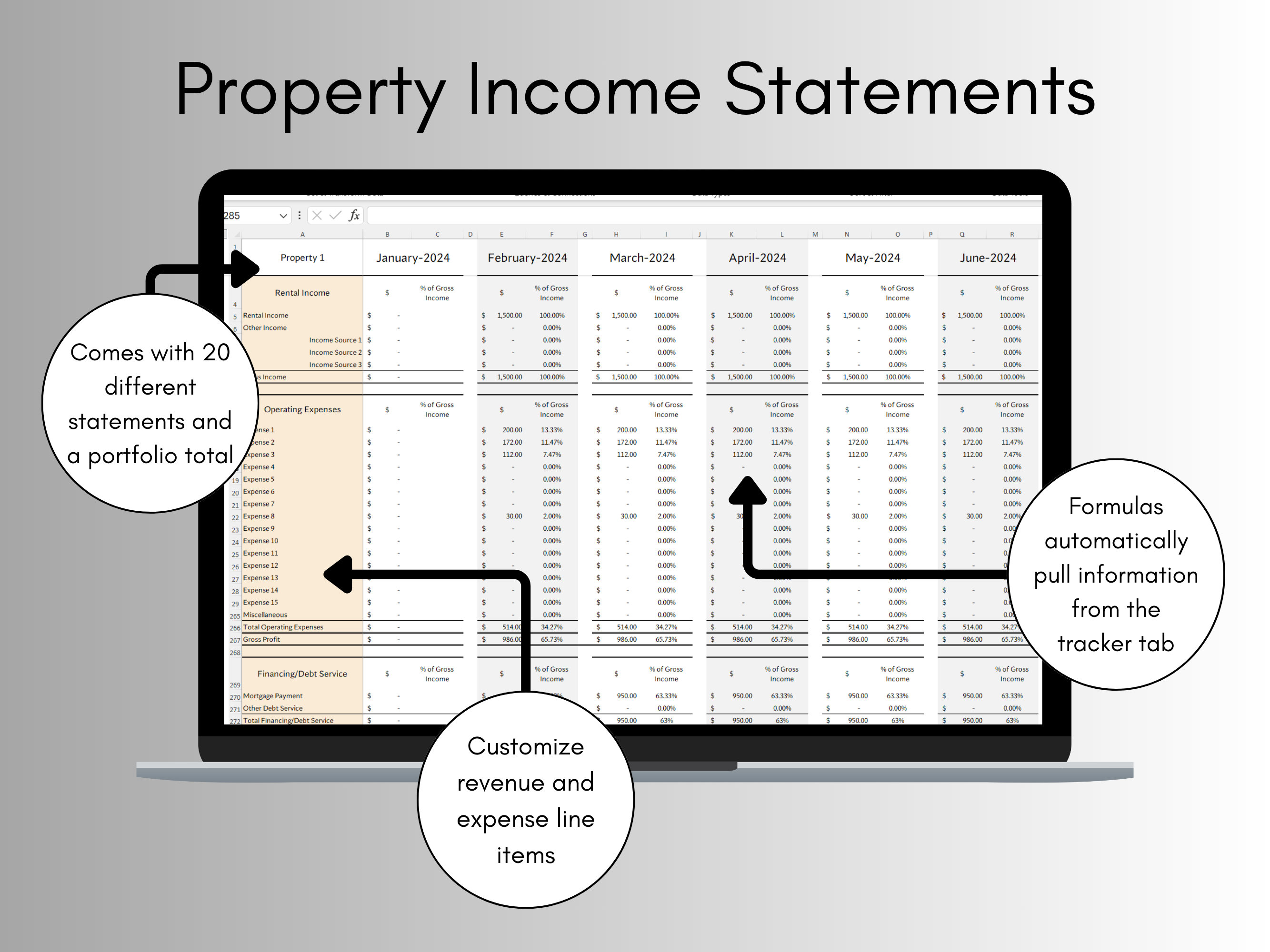 Rental Property Portfolio Accounting Spreadsheet for Excel and Google ...