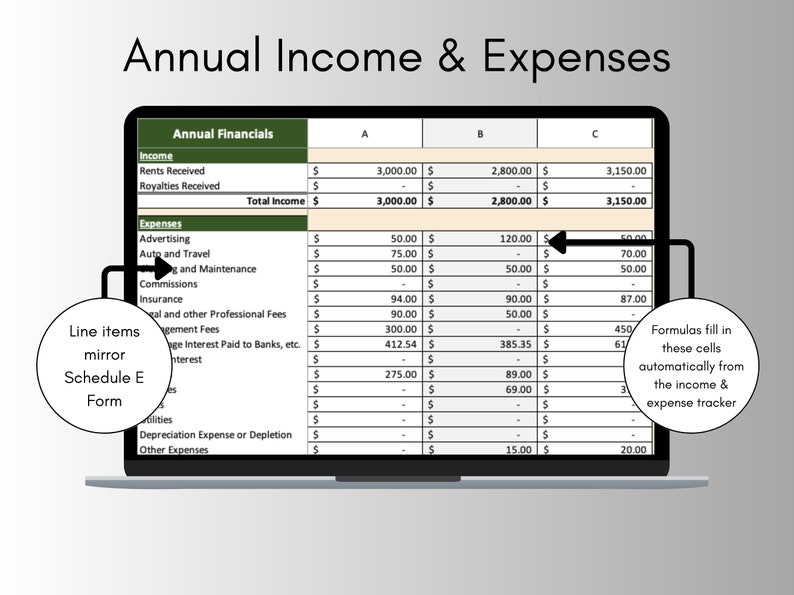 Rental Property Schedule E Accounting and Bookkeeping Spreadsheet for ...