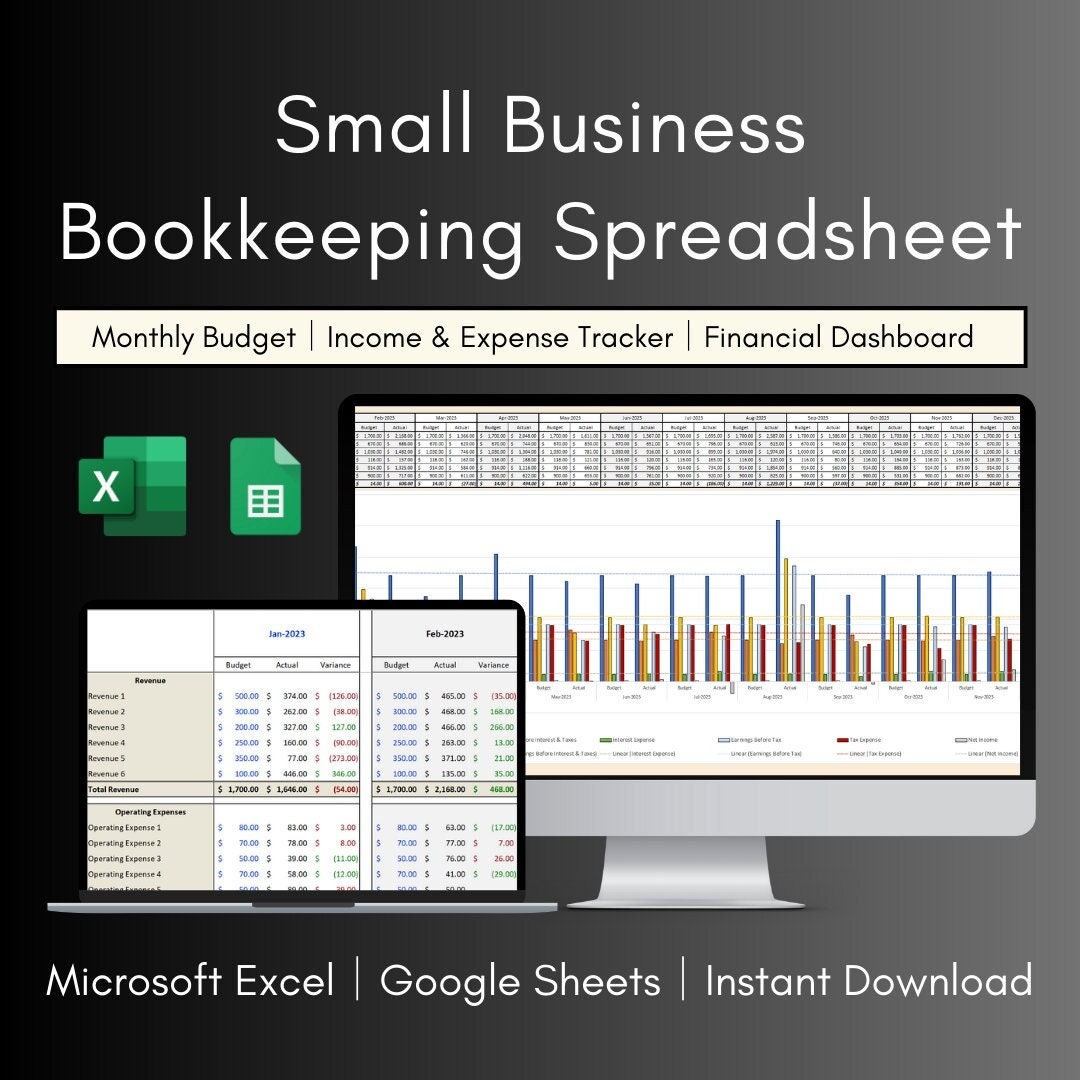 Small Business Bookkeeping Spreadsheet for Excel and Google - Etsy ...