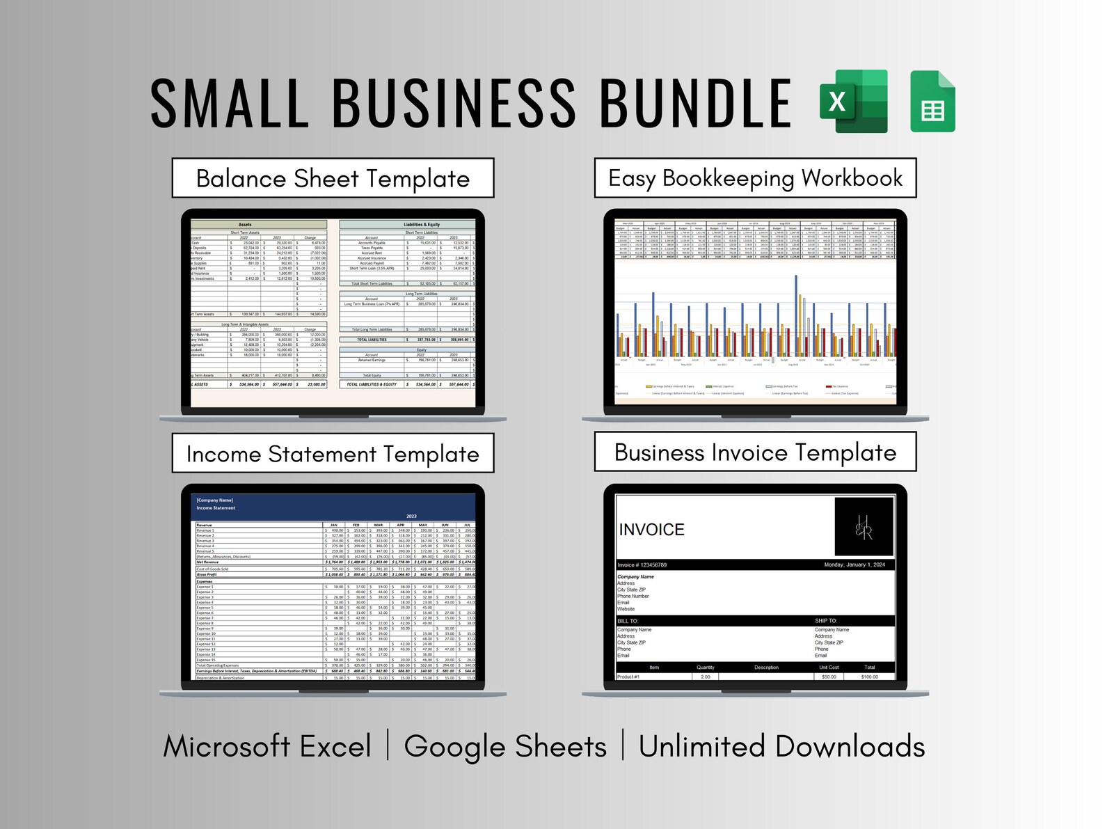 Small Business Spreadsheet Template Bundle for Excel and Google Sheets ...