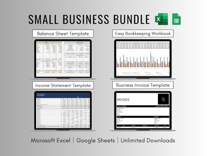 Small Business Spreadsheet Template Bundle for Excel and Google Sheets ...