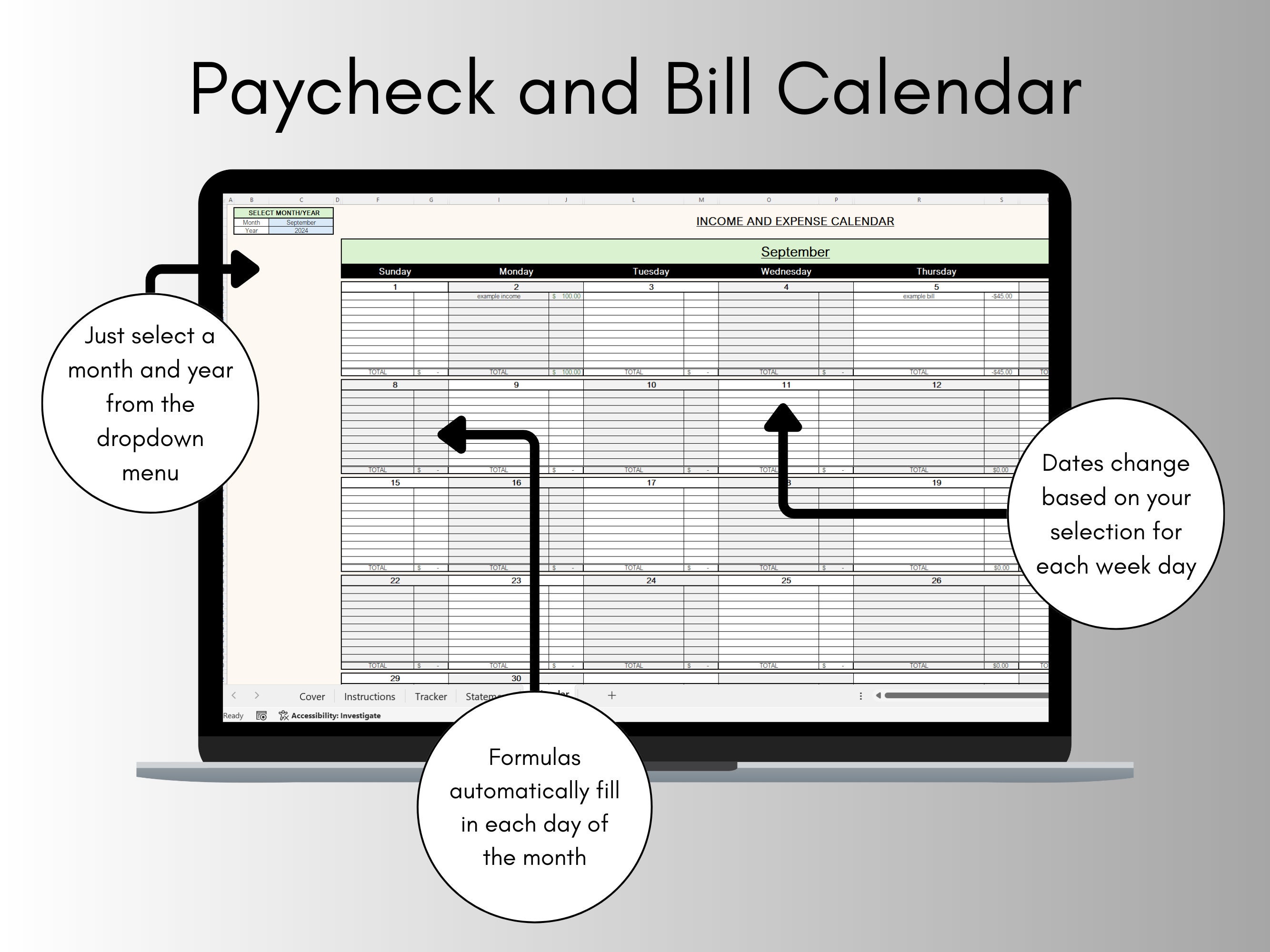 Paycheck and Bill Tracker for Excel and Google Sheets, Personal Income ...