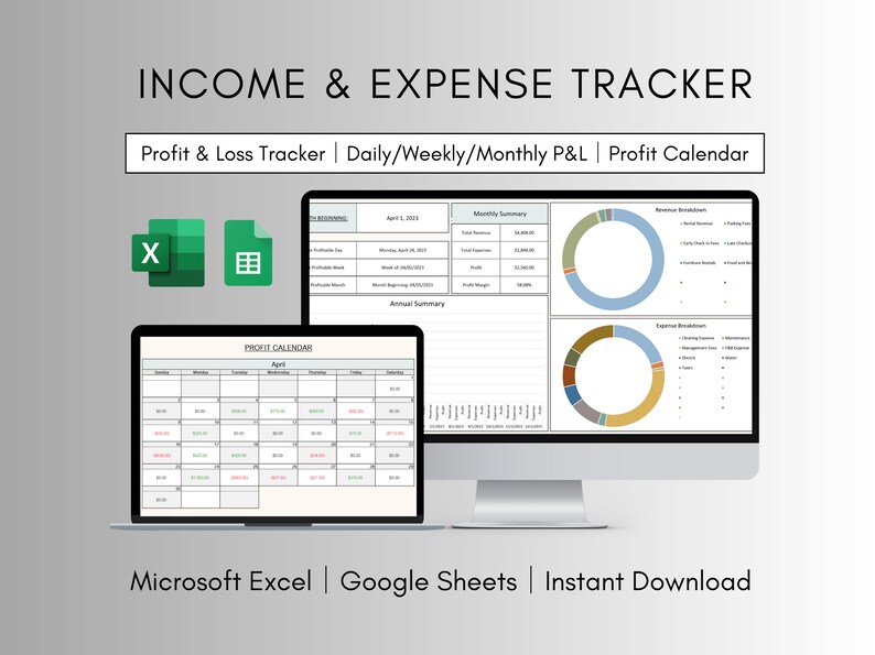 Income and Expense Tracker Spreadsheet Template for Excel and - Etsy
