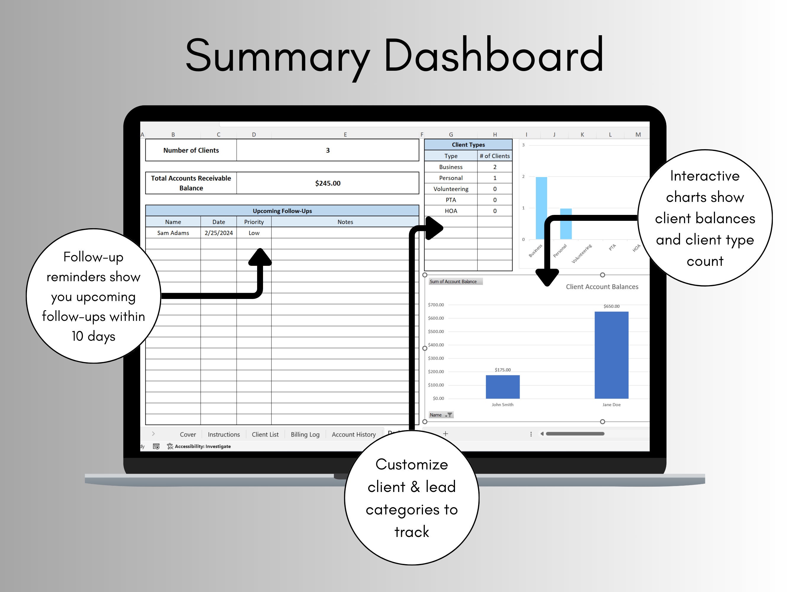 Client Management Spreadsheet for Excel and Google Sheets , Lead ...