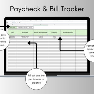 Paycheck and Bill Tracker for Excel and Google Sheets, Personal Income ...
