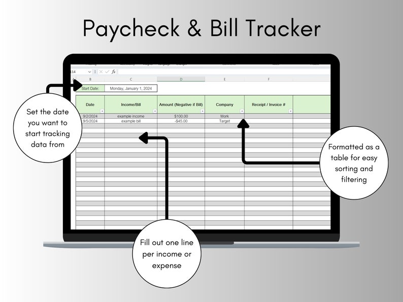 Paycheck and Bill Tracker for Excel and Google Sheets, Personal Income ...