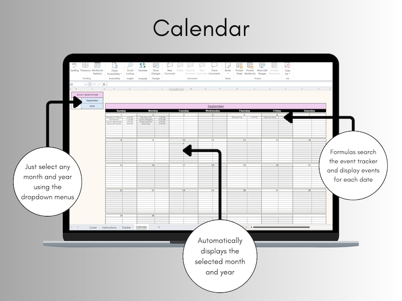 Calendar and Event Tracker Spreadsheet for Excel and Google Sheets ...