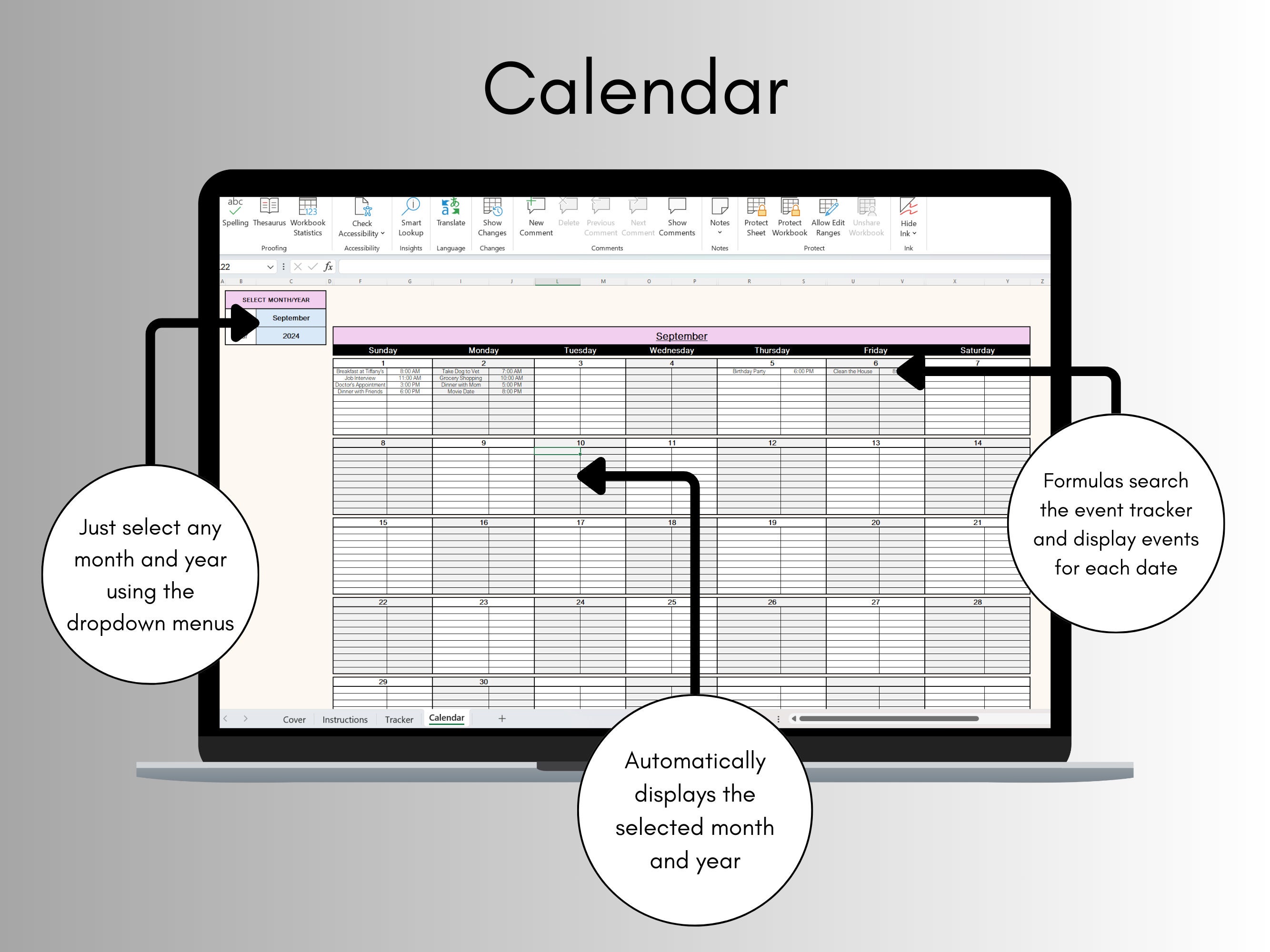 Calendar and Event Tracker Spreadsheet for Excel and Google Sheets ...