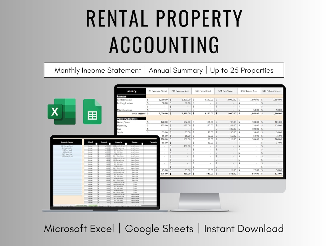 Rental Property Accounting Spreadsheet for Excel and Google Sheets ...