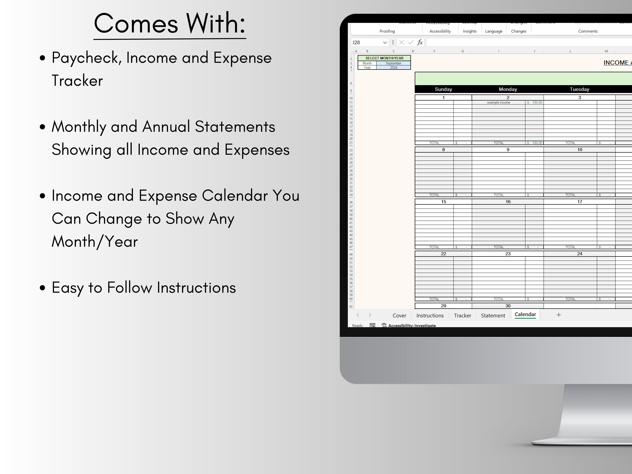 Paycheck and Bill Tracker for Excel and Google Sheets, Personal Income ...