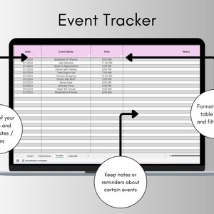Calendar and Event Tracker Spreadsheet for Excel and Google Sheets ...