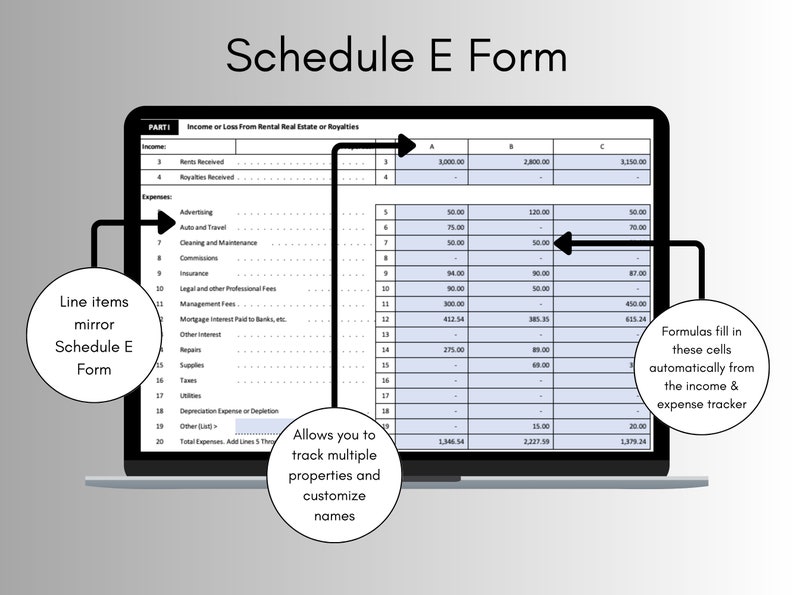 Rental Property Schedule E Accounting and Bookkeeping Spreadsheet for ...