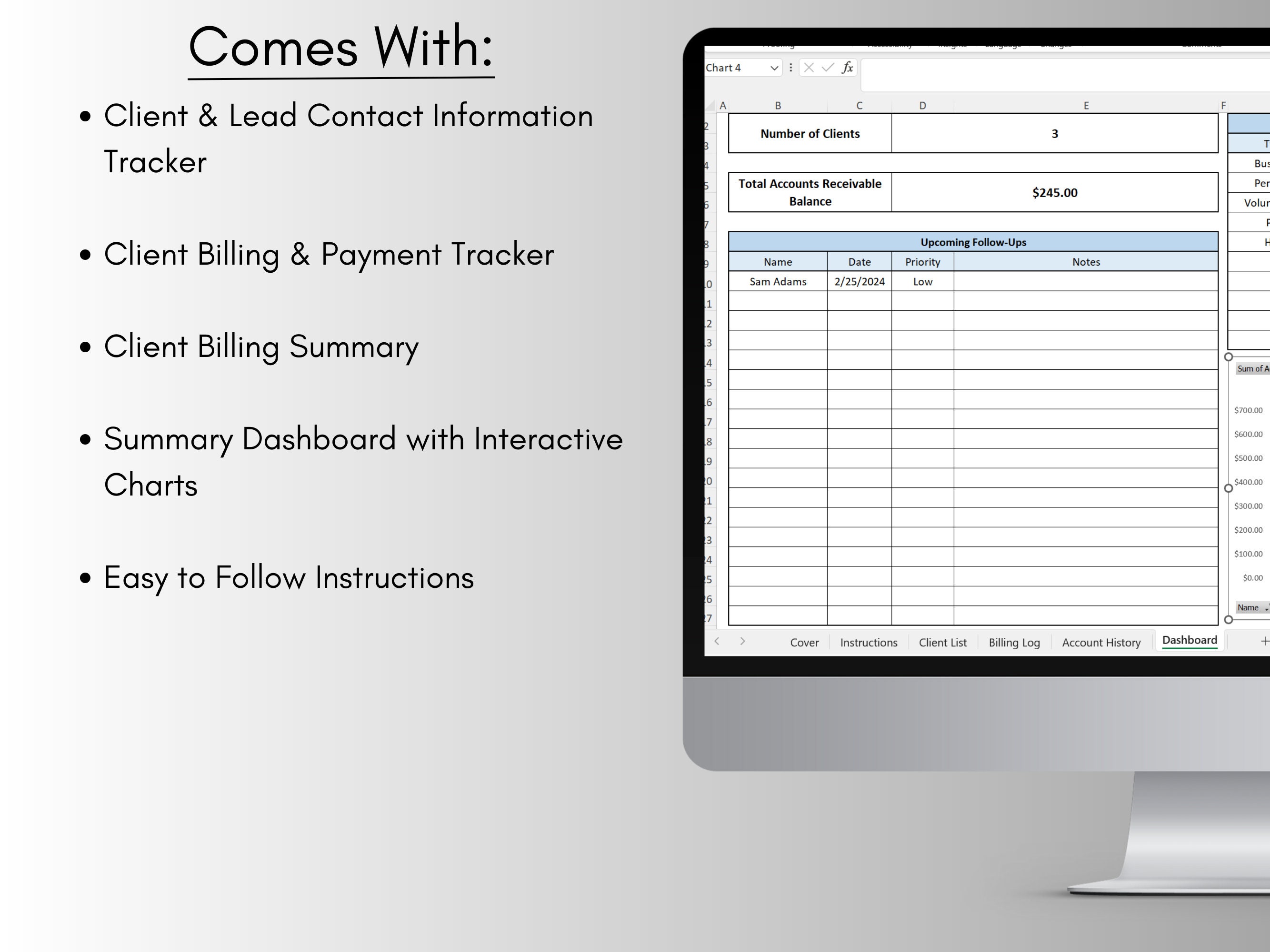 Client Management Spreadsheet for Excel and Google Sheets , Lead ...