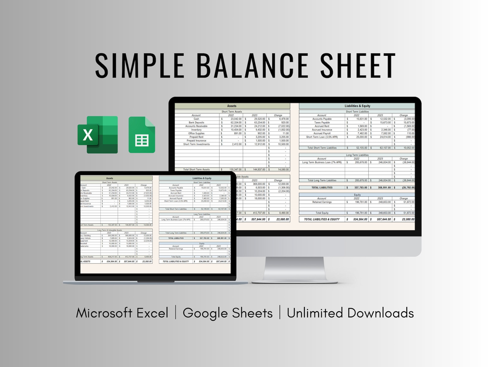 Simple Balance Sheet Spreadsheet Template , Basic Balance Sheet , Easy ...