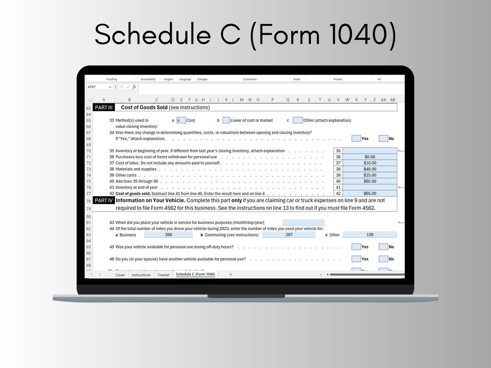 Schedule C Accounting and Bookkeeping Spreadsheet for Excel and Google ...