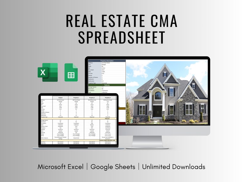 Real Estate CMA Spreadsheet Template for Excel and Google Sheets , Real ...
