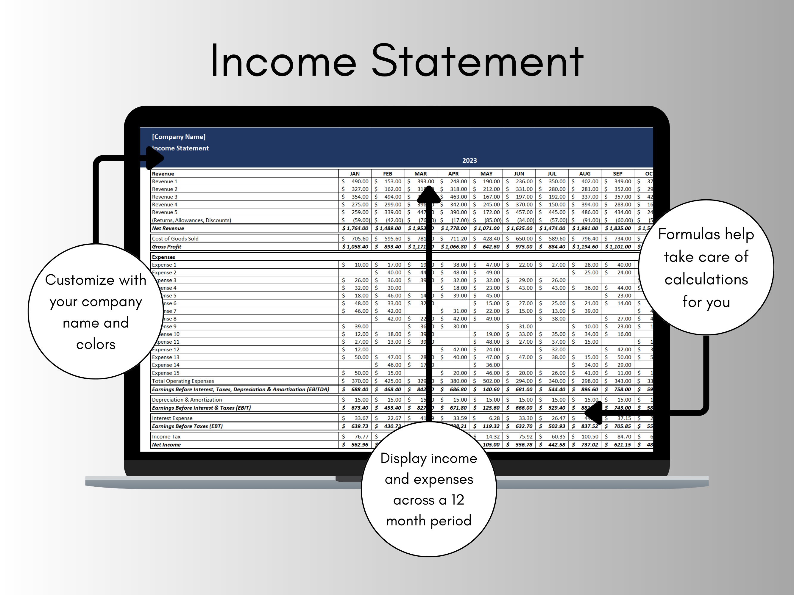 Simple Income Statement Spreadsheet Template for Excel and Google ...