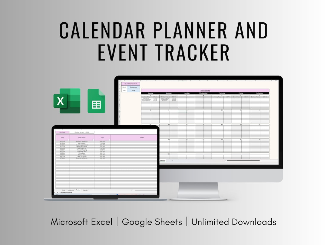 Calendar and Event Tracker Spreadsheet for Excel and Google Sheets , Event Planning Spreadsheet ...