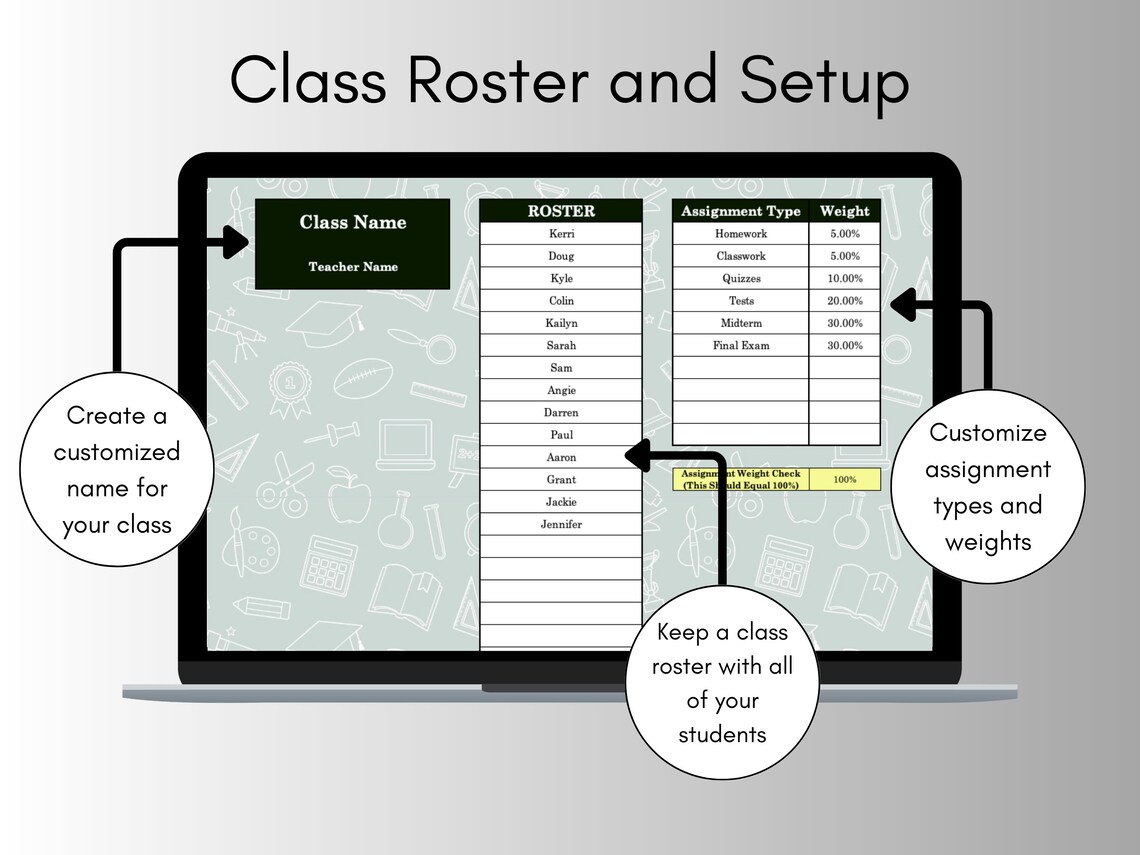 Gradebook Spreadsheet Template for Excel & Google Sheets , Grade ...
