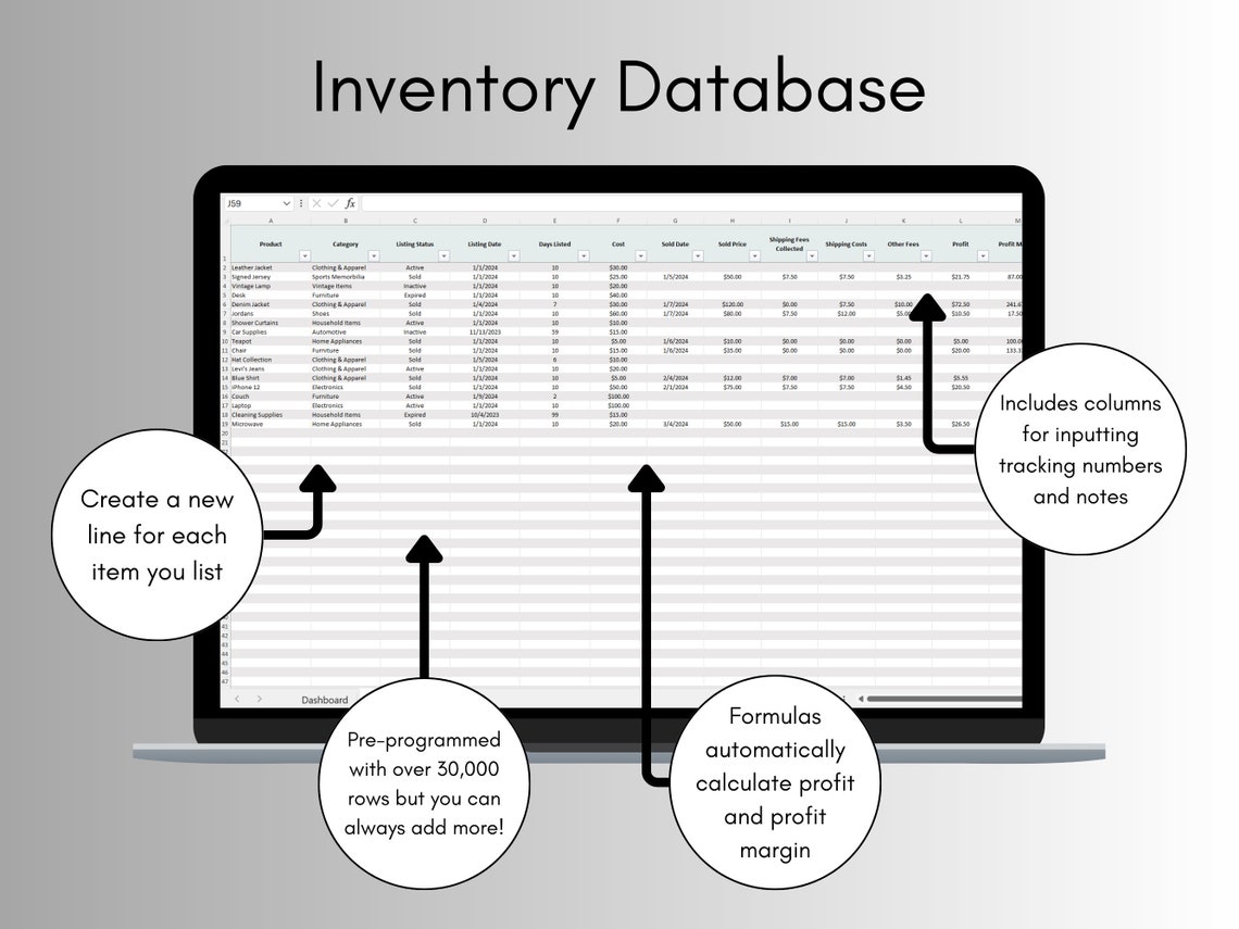 Reseller Inventory Profit Tracking Spreadsheet for Excel & Google ...