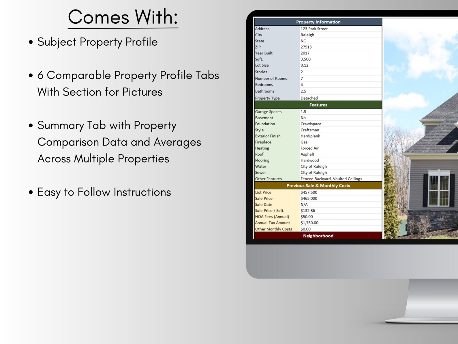 Real Estate CMA Spreadsheet Template for Excel and Google Sheets , Real ...