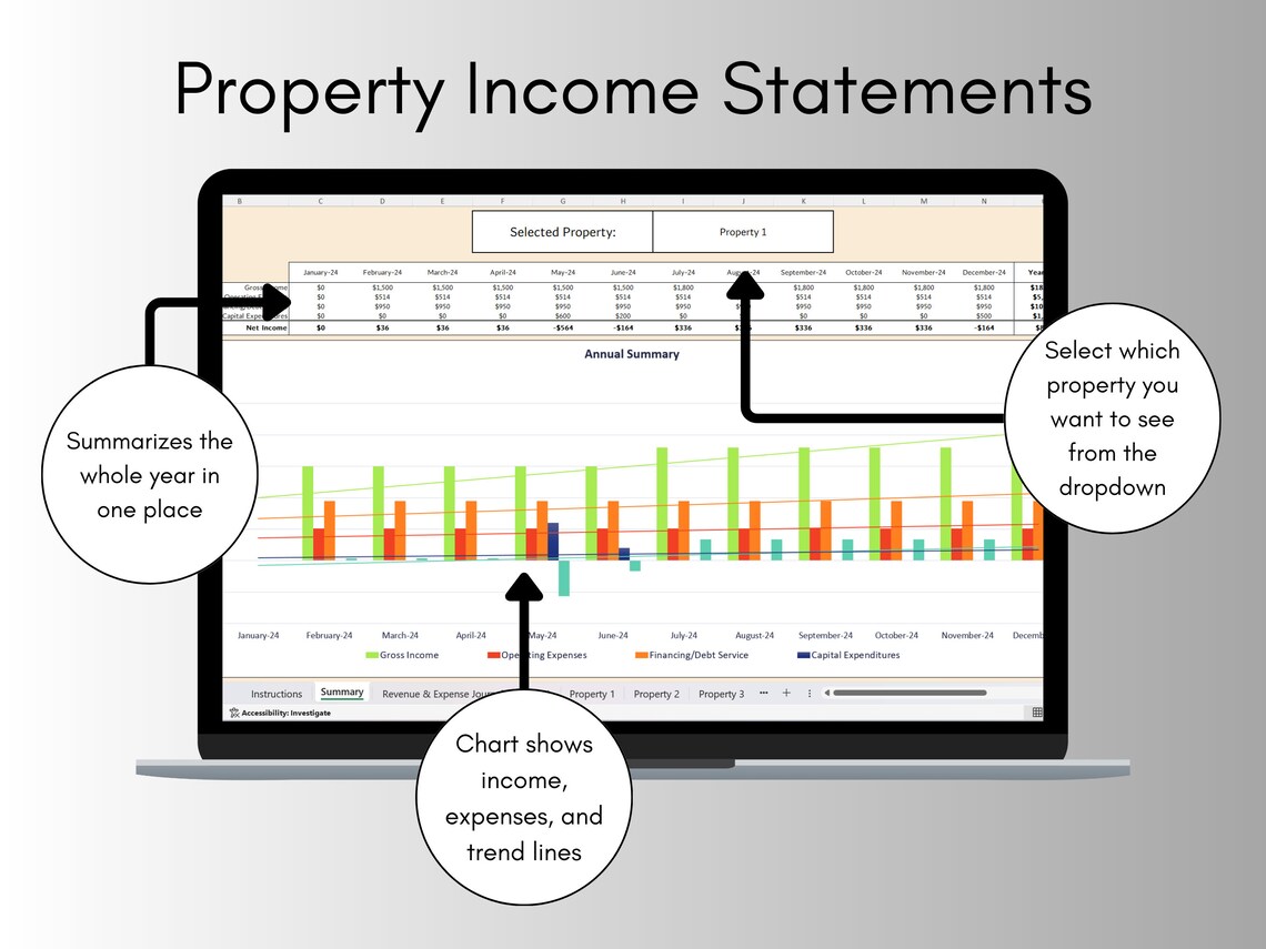 Rental Property Portfolio Accounting Spreadsheet for Excel and Google ...