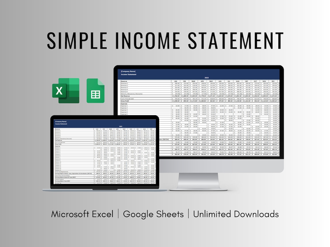 Simple Income Statement Spreadsheet Template for Excel and Google ...