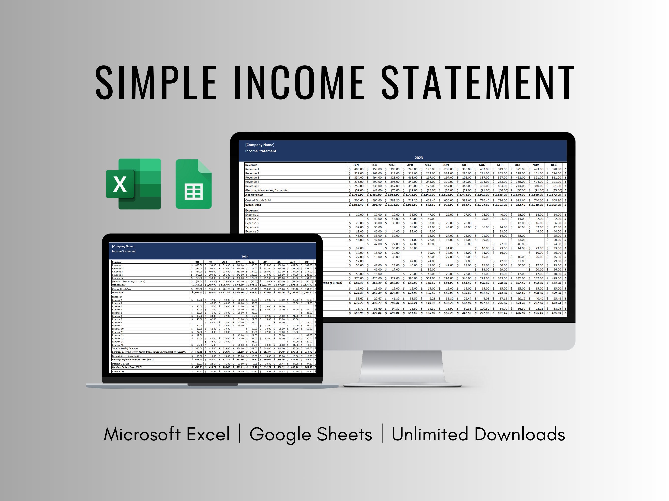Simple Income Statement Spreadsheet Template for Excel and Google ...